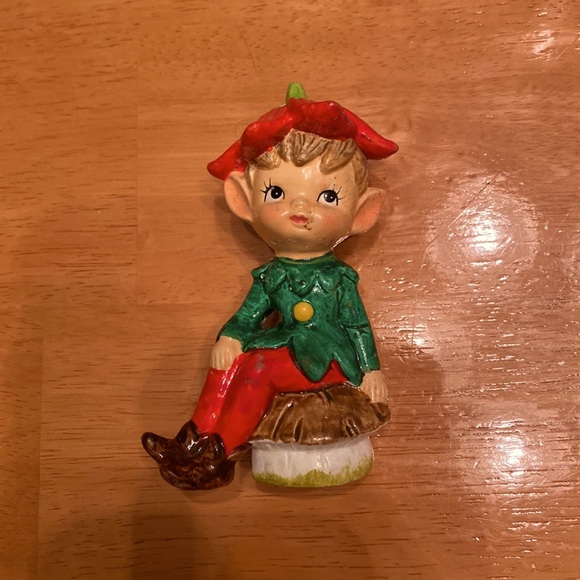 None | Holiday | Seated 9560s Vintage Pixie Elf Ceramic Figurine Hand ...